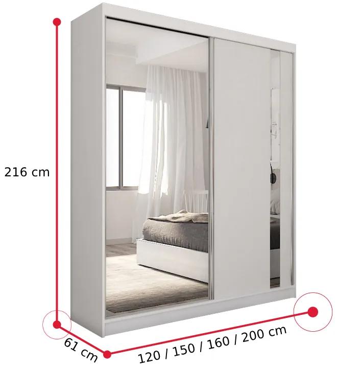 Skříň s posuvnými dveřmi a zrcadlem GRACJA, 240x216x61, bílá