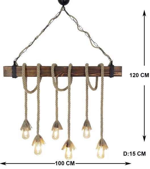 Lustr na lanku KUTUK 6xE27/40W/230V borovice
