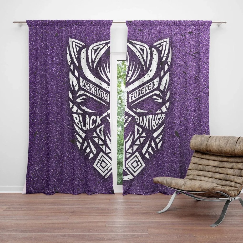 Sablio Závěs BLACK PANTHER wakanda forever Bílý: 2ks 140x250cm