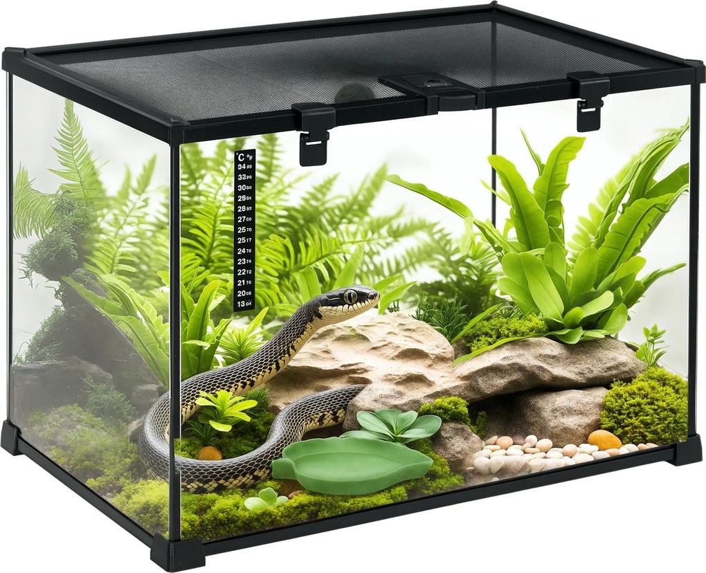 PawHut terárium pro plazy 50 x 30 x 35 cm, skleněný teráriový box pro chov plazů, kovová konstrukce | Aosom.de