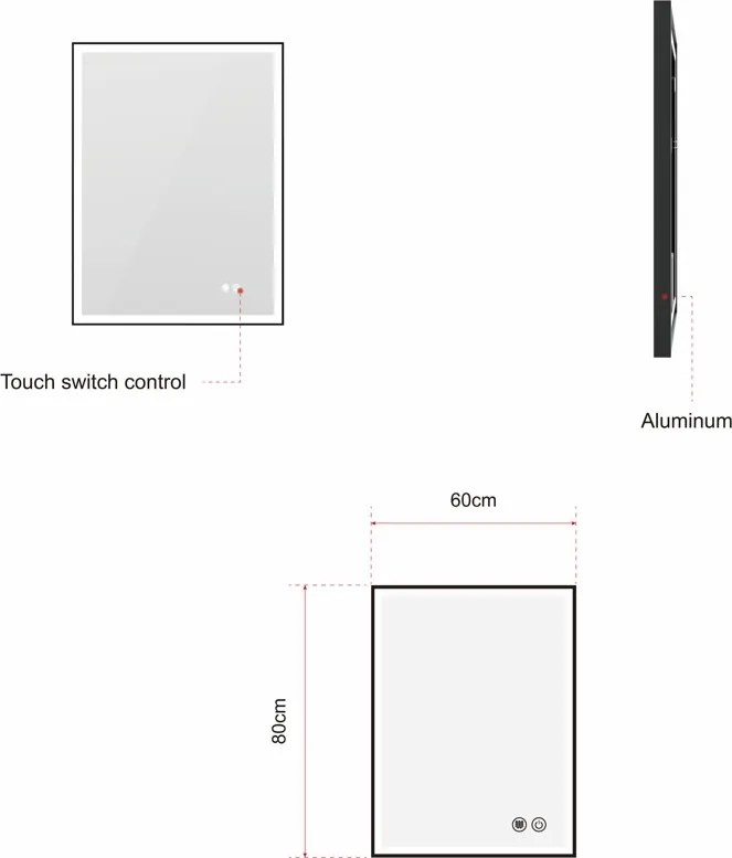 Erga Samira, LED zrcadlo 60x80cm v černém rámu, 2185 lm, 3 barvy světla, přední osvětlení, ERG-V01-SAMIRA-6080-BK