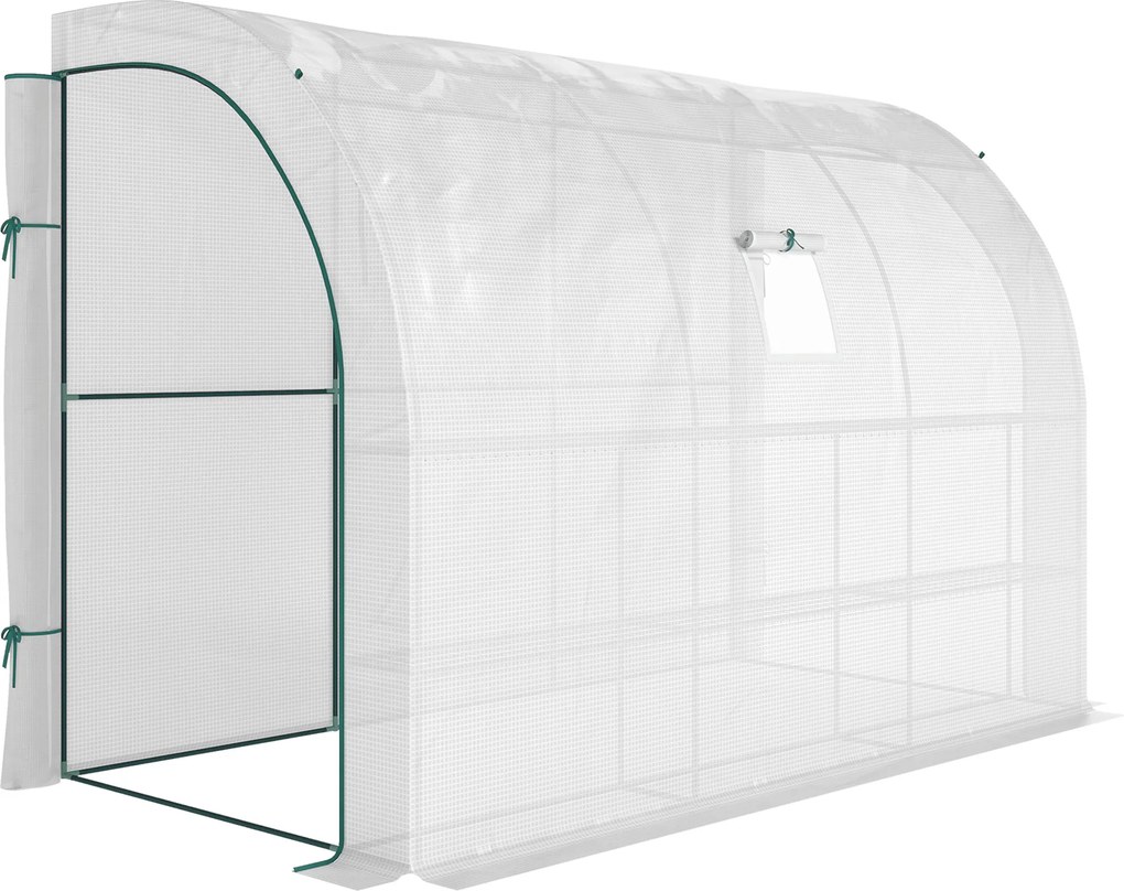 Outsunny skleník s oknem s policemi, zimní skleník z ocelové fólie, nástěnný skleník na balkon, zahrada, rajčatový skleník 300x150x213cm rajčatový sk…