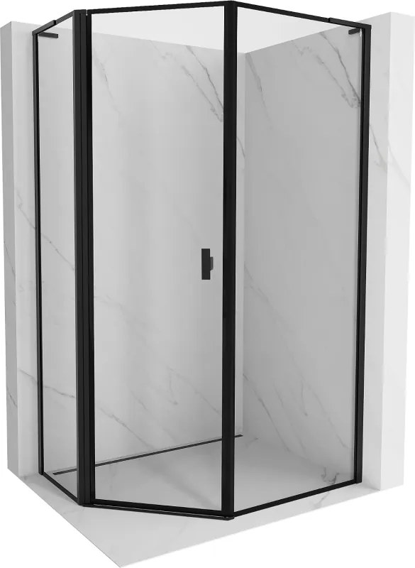 Mexen Mist L, pětiúhelníkový sprchový kout s křídlovými dveřmi, 80 x 100 cm, 8mm čiré sklo, černý profil, 8A8L-080-100-70-70-L