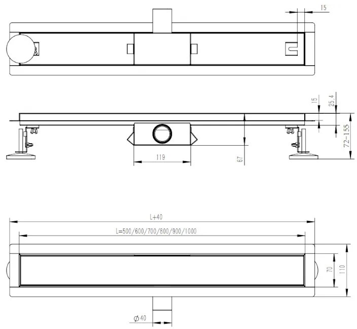 BPS-koupelny Sprchový odtokový žlab DL01 CLASSIC G2 HYD-5744 100 cm, satén