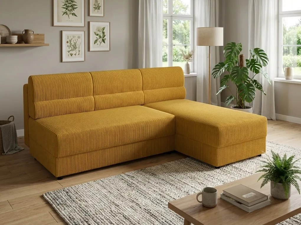 Rozkládací oboustranná sedací souprava do L TAVERO SLIM 201x140 cm, hořčicová