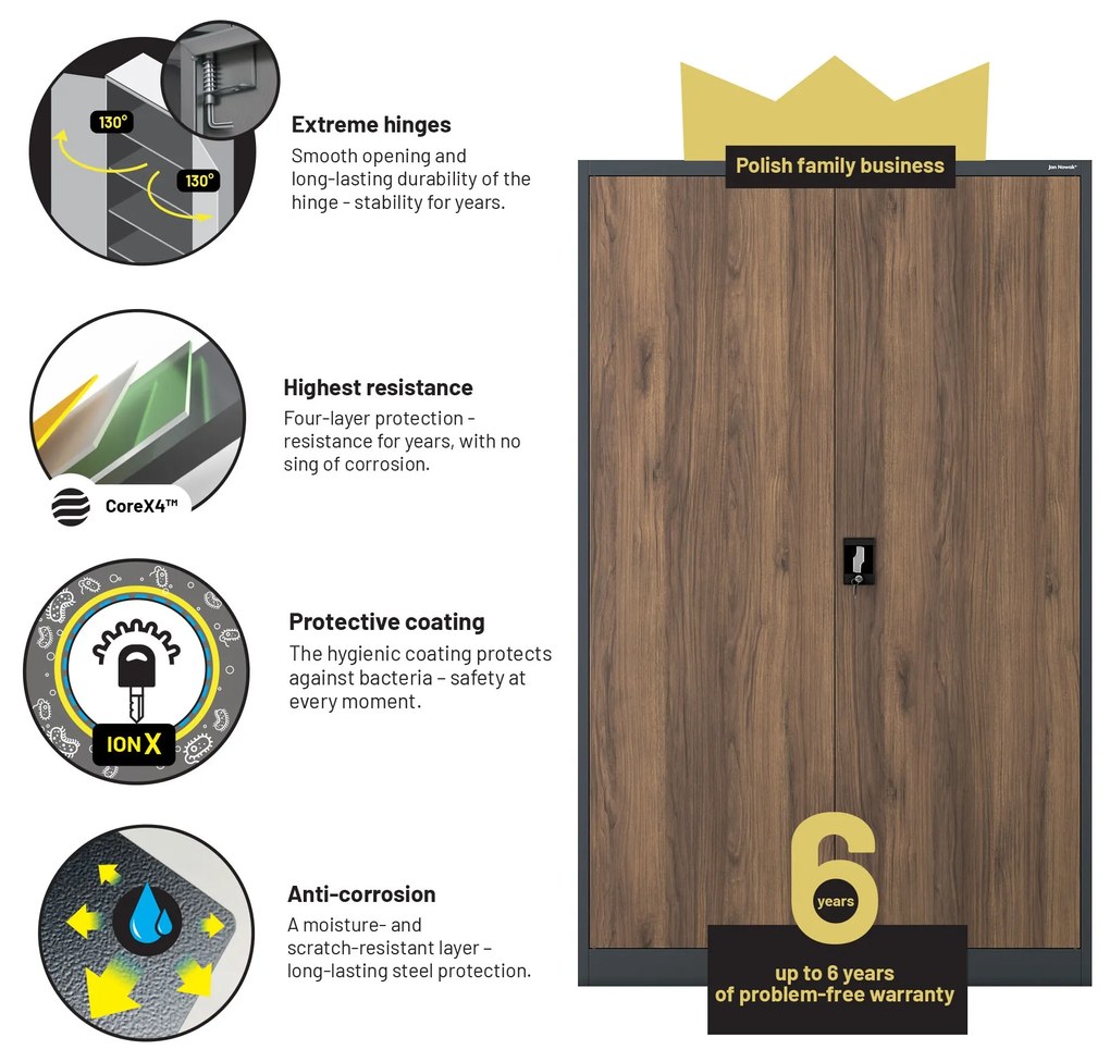 Kancelářská kovová skříň na dokumenty JAN II, Eco Design: antracit/ořech