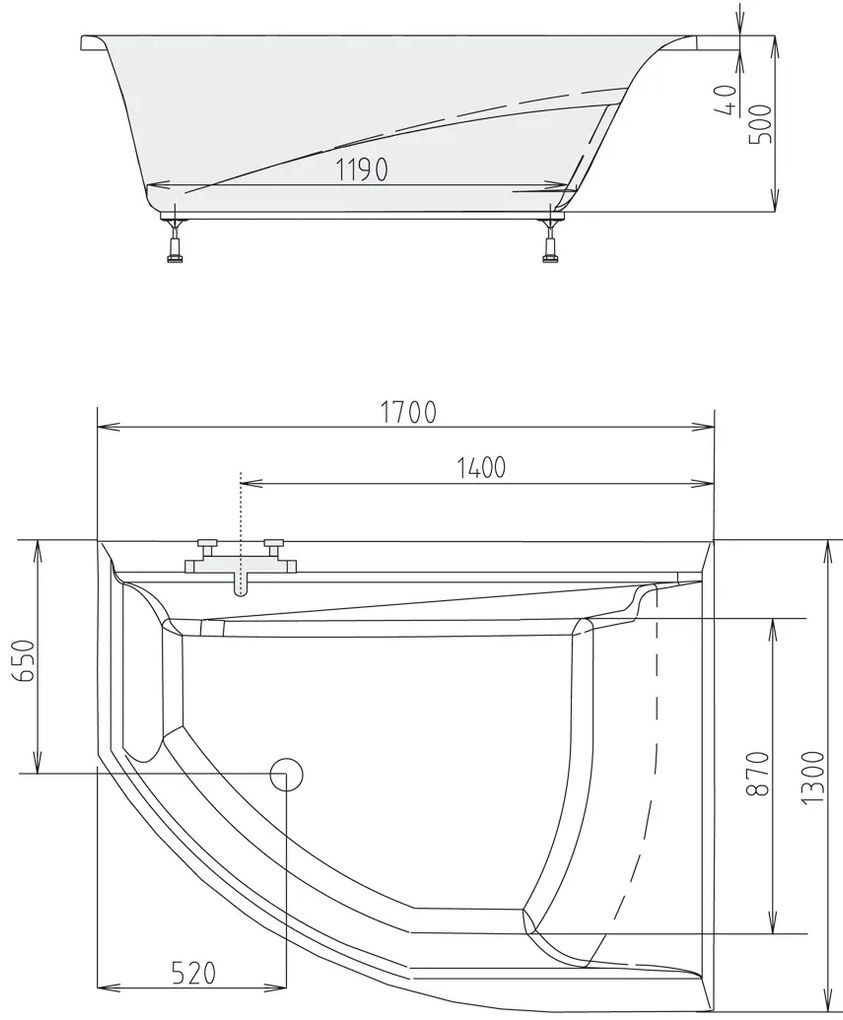 POLYSAN rohová akrylátová vana TANDEM R 170x130 cm, 97611