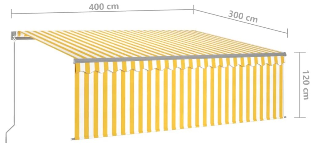 vidaXL Marketos Ručně zatahovací markýza s roletou 4 x 3 m žlutobílá