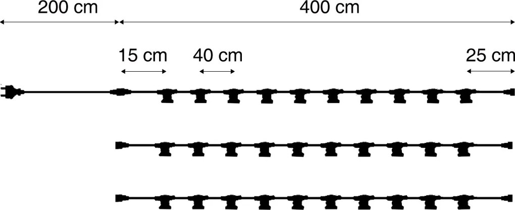 Propojitelné černé girlandové osvětlení se zástrčkou 18 m vč. E27 P45 30 světel IP44 - Lubber