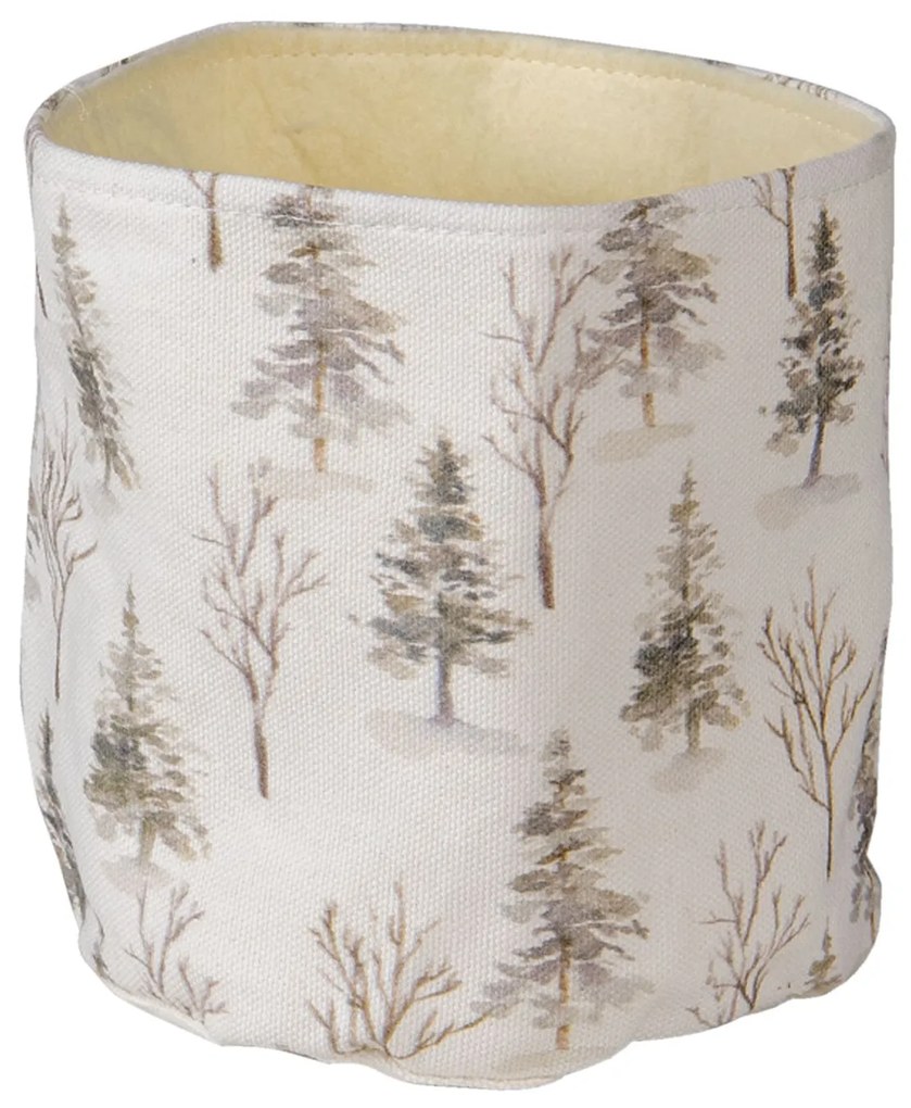 Bílý látkový skladovací box s potiskem stromků - Ø 16*14 cm