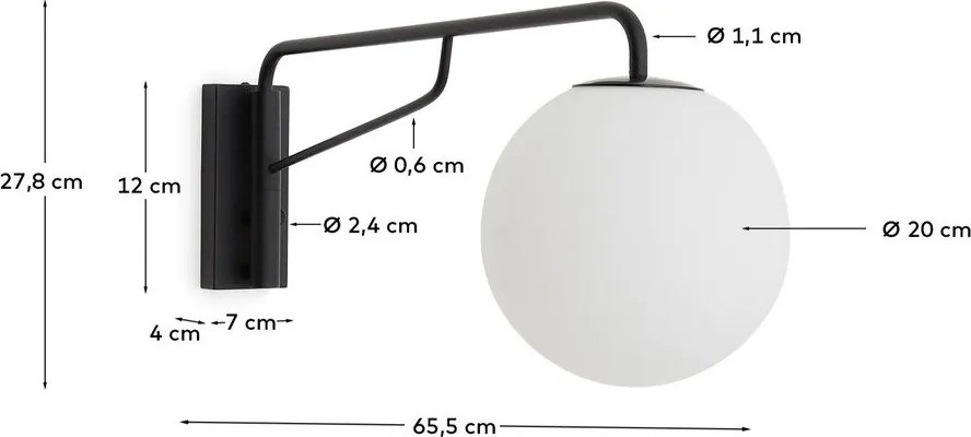 Bílé/černé nástěnné svítidlo ø 20 cm Eilo – Kave Home