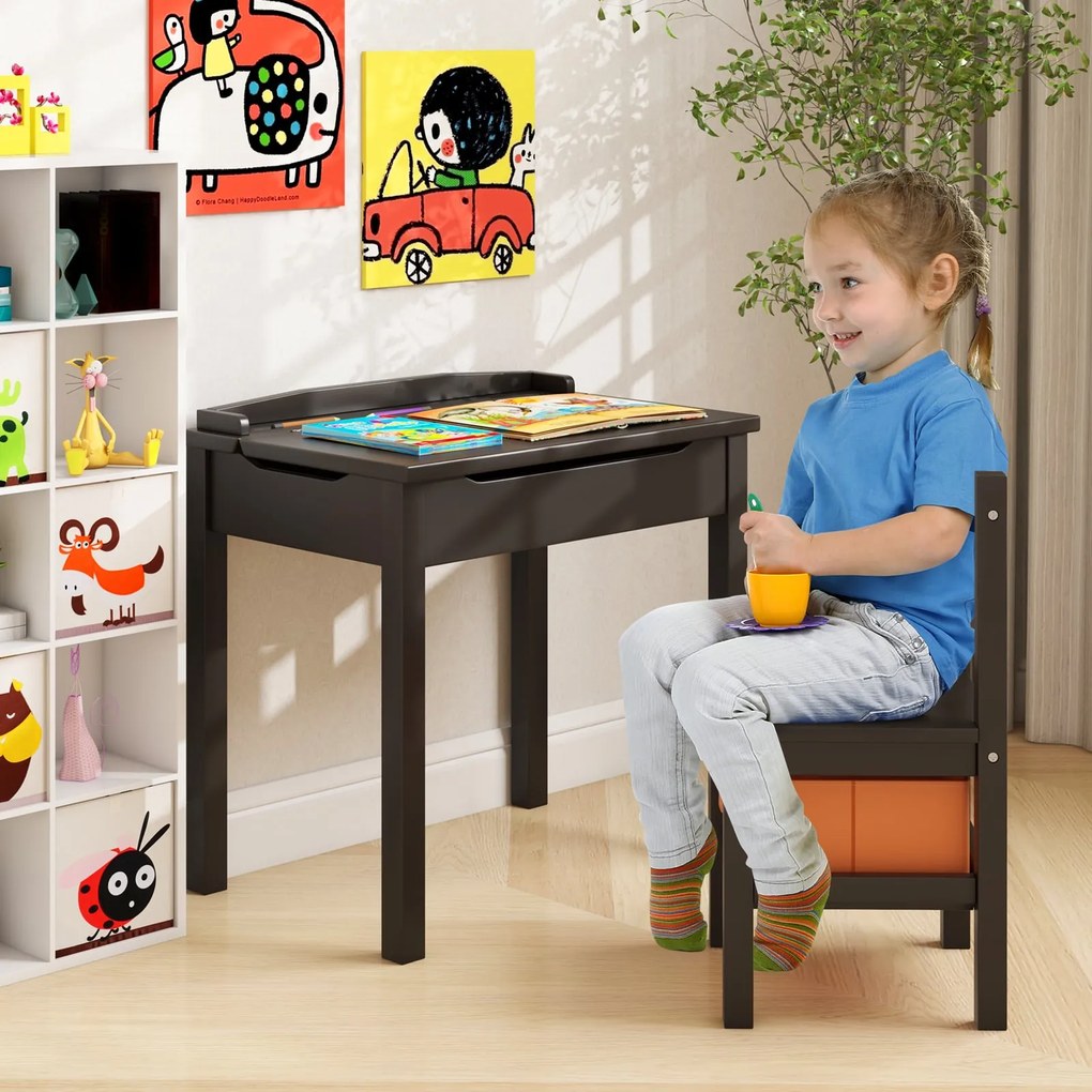 Costway Dětský stůl + židlička z masivu s rozkládací deskou stolu a – hnědý