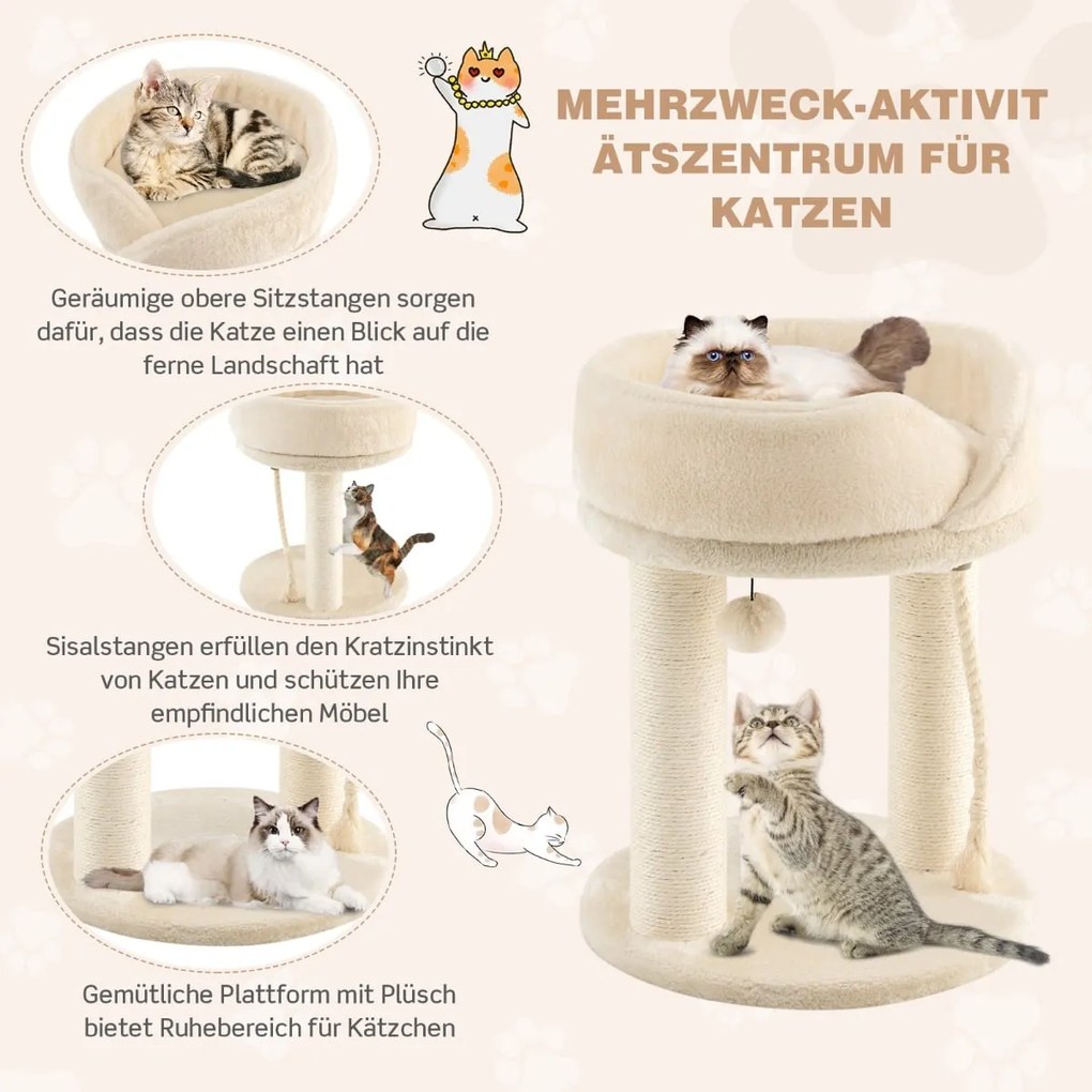 Costway Cat Tree Cat škrabadlo s měkkým sedákem sisalová věž pro kočky, béžový