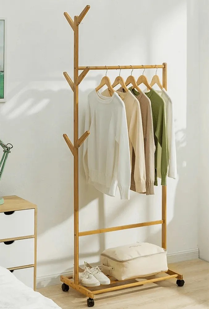 Pojízdný věšák, bambus, šířka 80cm, VIKIR TYP 2
