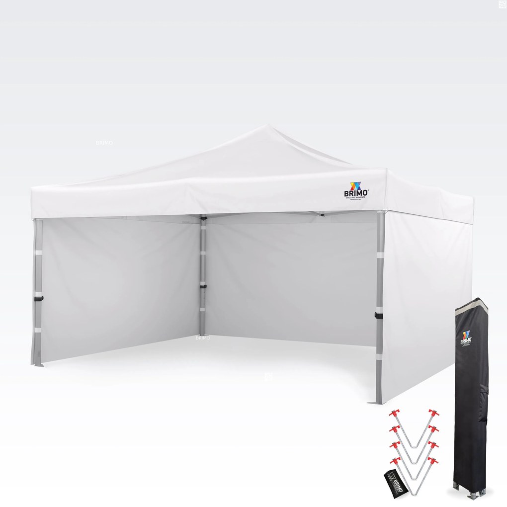 BRIMO Hliníkový Nůžkový stan 4x4 m ALU PREMIUM – 3 stěny, HEX 45 mm - s 3 stěnami - Bílá P. Alu