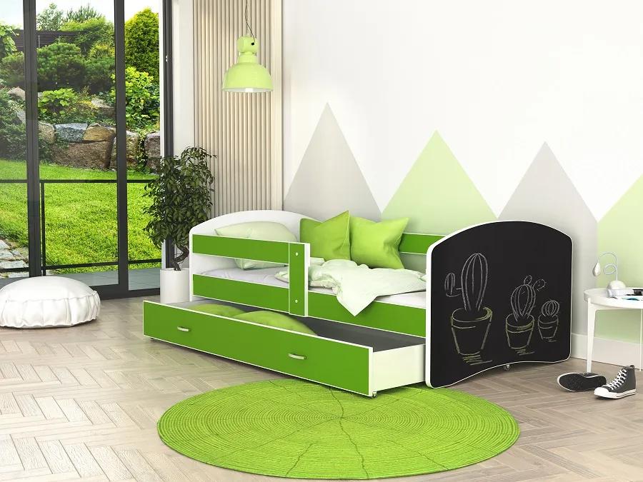 Dětská postel s tabulí na psaní - zelená