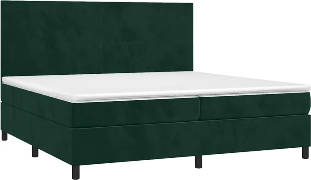Box spring postel s matrací a LED tmavě zelená 200x200 cm samet 3136026