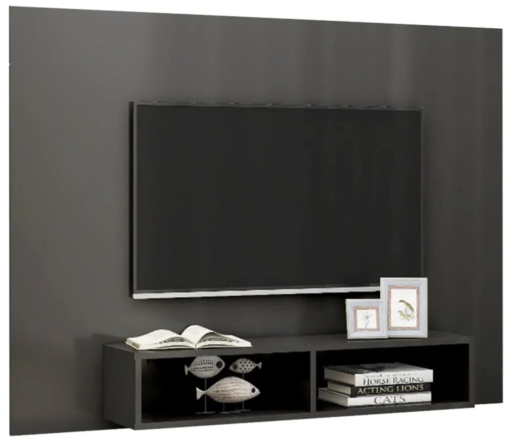 vidaXL Nástěnná TV skříňka šedá vysoký lesk 135x23,5x90 cm dřevotříska