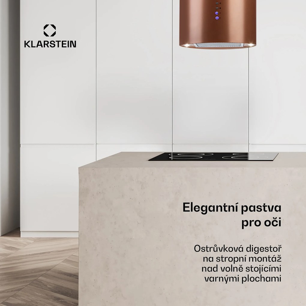 Klarstein Beretta, digestoř, 35cm, ostrůvková, 519m³/h, LED, měděná