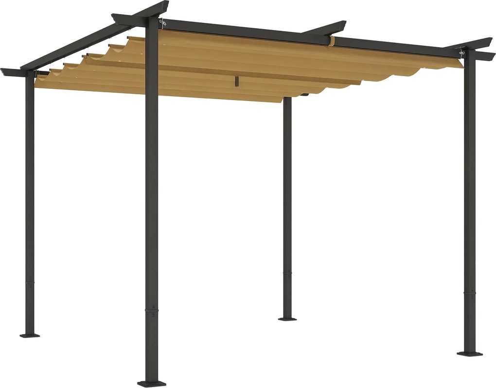 Outsunny Pergola 3x3m Zahradní Pavilon s Terasovým Střechou z Kovu, Zahradní Pavilon s Nastavitelnou Sluneční Clonou, UV Ochrana 30+, Samostatná Ochra
