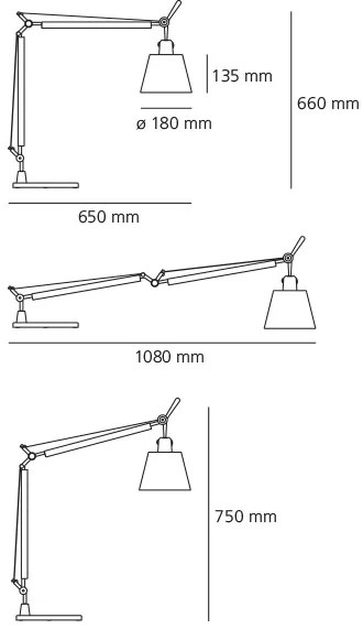 Artemide Tolomeo Basculante 180 Tavolo, stolní lampa s vypínačem, pergamenové stínítko, 1x46W E27, výška 65-108cm