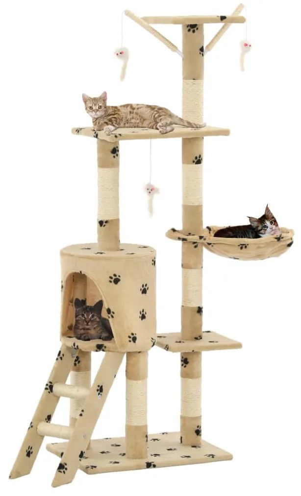 Škrabadlo pro kočky sisalové sloupky 138 cm béžové s tlapkami 170581
