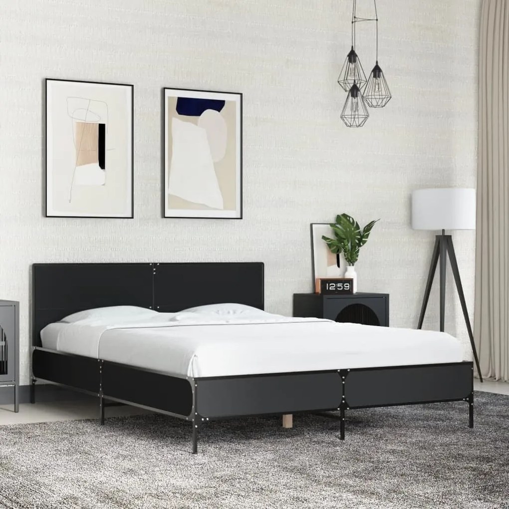 Rám postele černý 135 x 190 cm kompozitní dřevo a kov 3280027