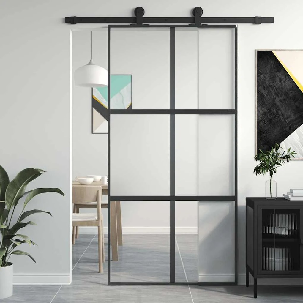Posuvné dveře černé 102,5 x 205 cm tvrzené sklo a hliník 155212