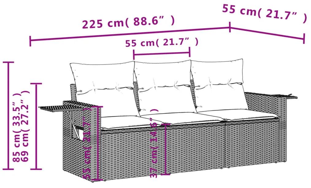 3dílná zahradní sedací souprava s poduškami šedá polyratan - Default Title