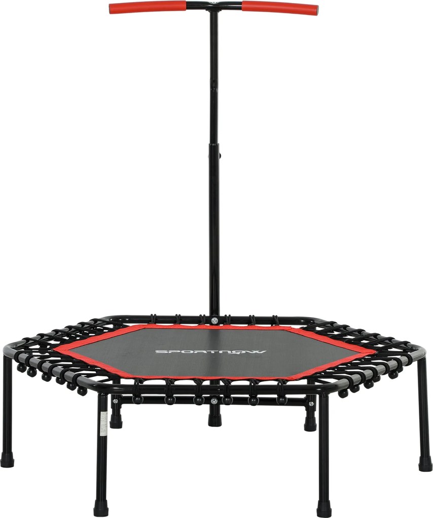 SPORTNOW Fitness Trampolína 114x114x132 cm, Elastická Postel, Fitness s Nastavitelným 3úrovňovým Řídítkem, Ocelový Rám pro Cvičení nohou a Těla Doma,