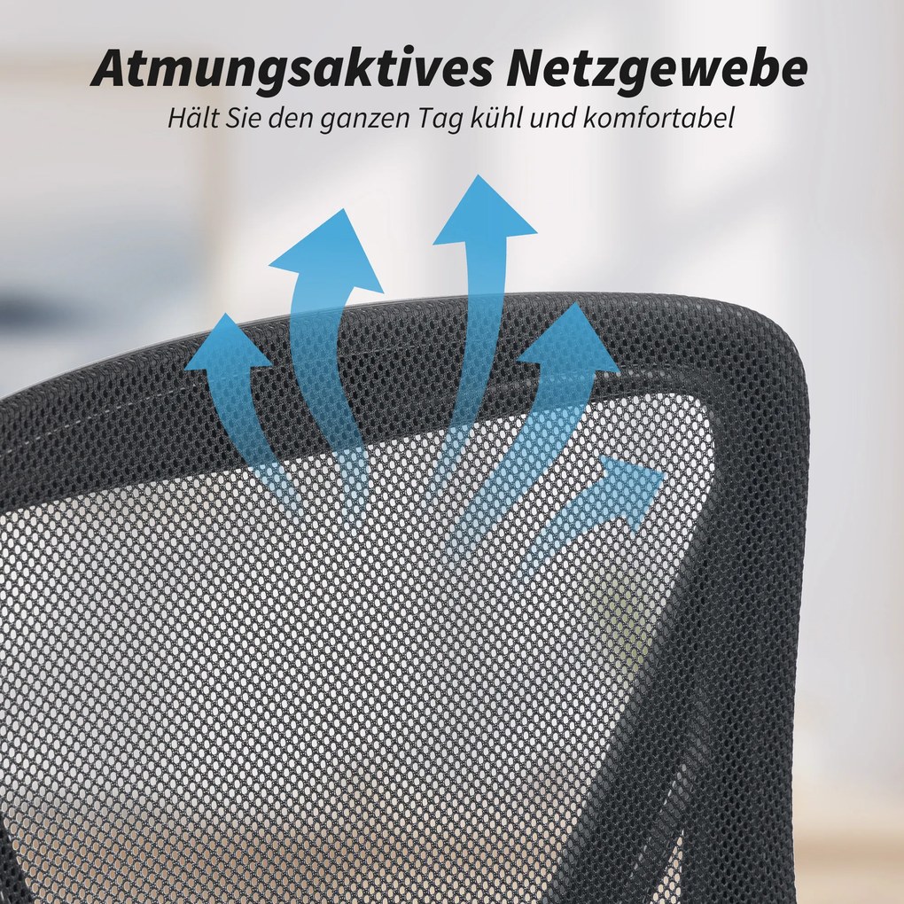 HOMCOM Ergonomická kancelářská židle, výškově nastavitelná židle s výklopnými područkami, bederní opěrka, černá