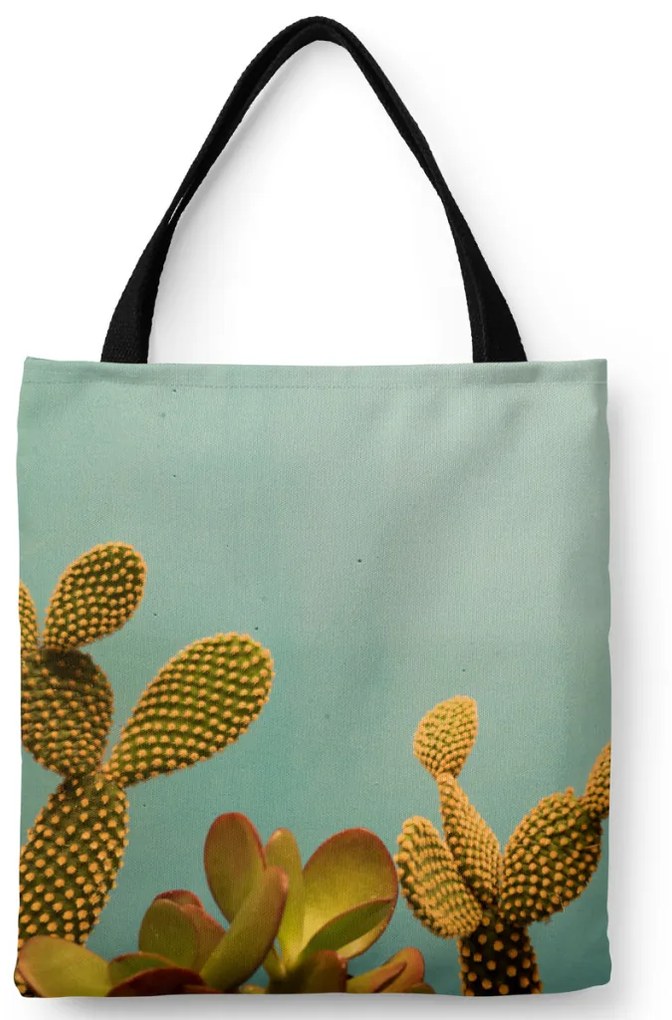 Nákupní taška Kaktusové nebe - květinová kompozice na celadonovém pozadí