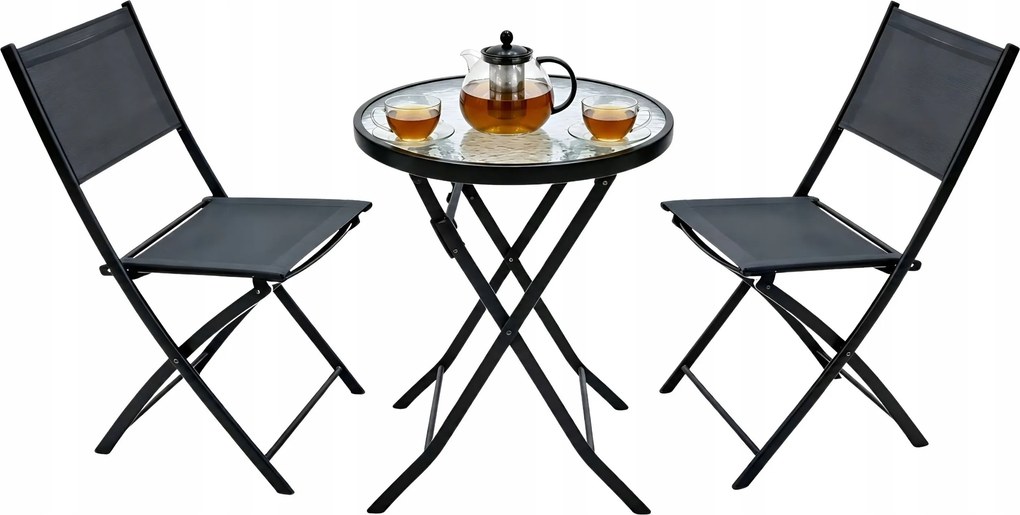 TRENDIE Balkonový set nábytku - stolek s průměrem 50 cm + 2 židle