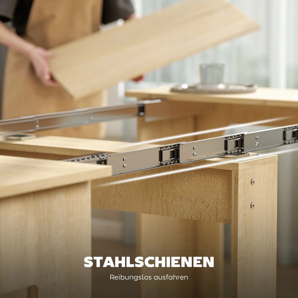 HOMCOM Jídelní stůl, skládací stůl, rozkládací kuchyňský stůl, jídelní stůl, dřevotřískové desky, 60-180 x 85 x 75 cm, přírodní