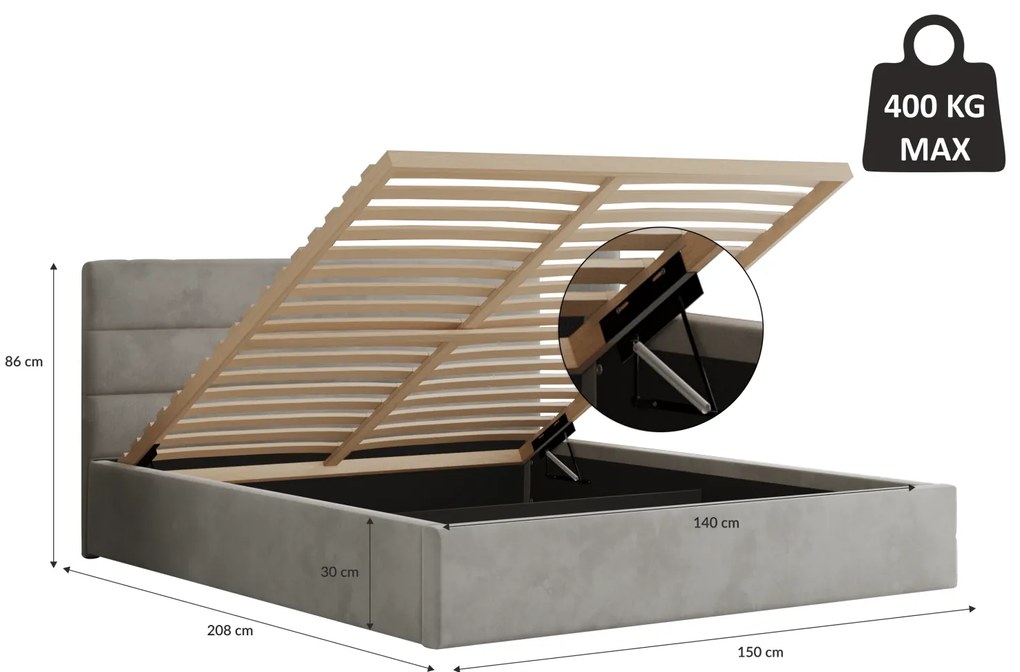 Postel LIVO 140x200 zelená s úložným prostorem