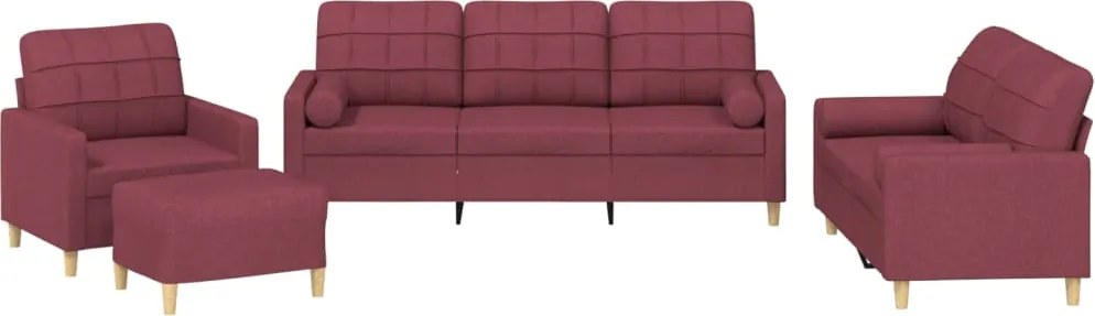 4dílná sedací souprava s polštáři vínová textil 3201272