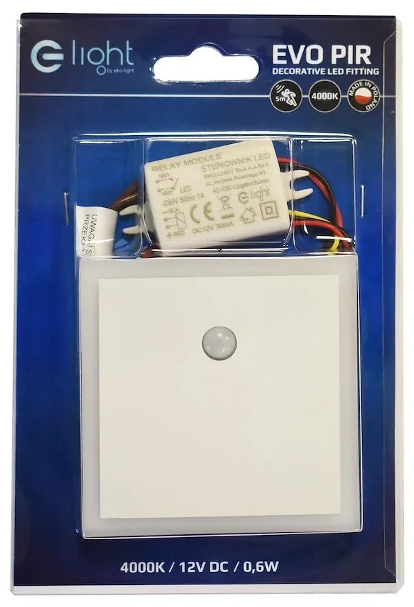 Schodišťové LED svítidlo Evo, 1x LED 0,6w, 4000k, w, pohybový senzor