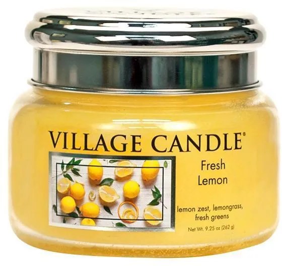 VILLAGE CANDLE Svíčka Village Candle - Fresh Lemon 262g, žlutá barva, sklo, kov