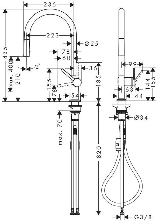 Hansgrohe M54, dřezová baterie Talis s výsuvnou sprškou, kartáčovaný černý chrom, HAN-72800340
