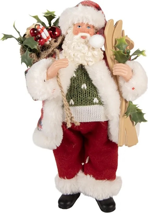 Vánoční dekorace Santa ve svetru s lyžemi - 16*13*27 cm
