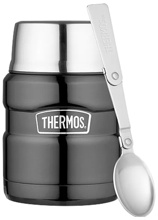 Thermos Termoska na jídlo se skládácí lžící a šálkem - metalicky šedá 470 ml