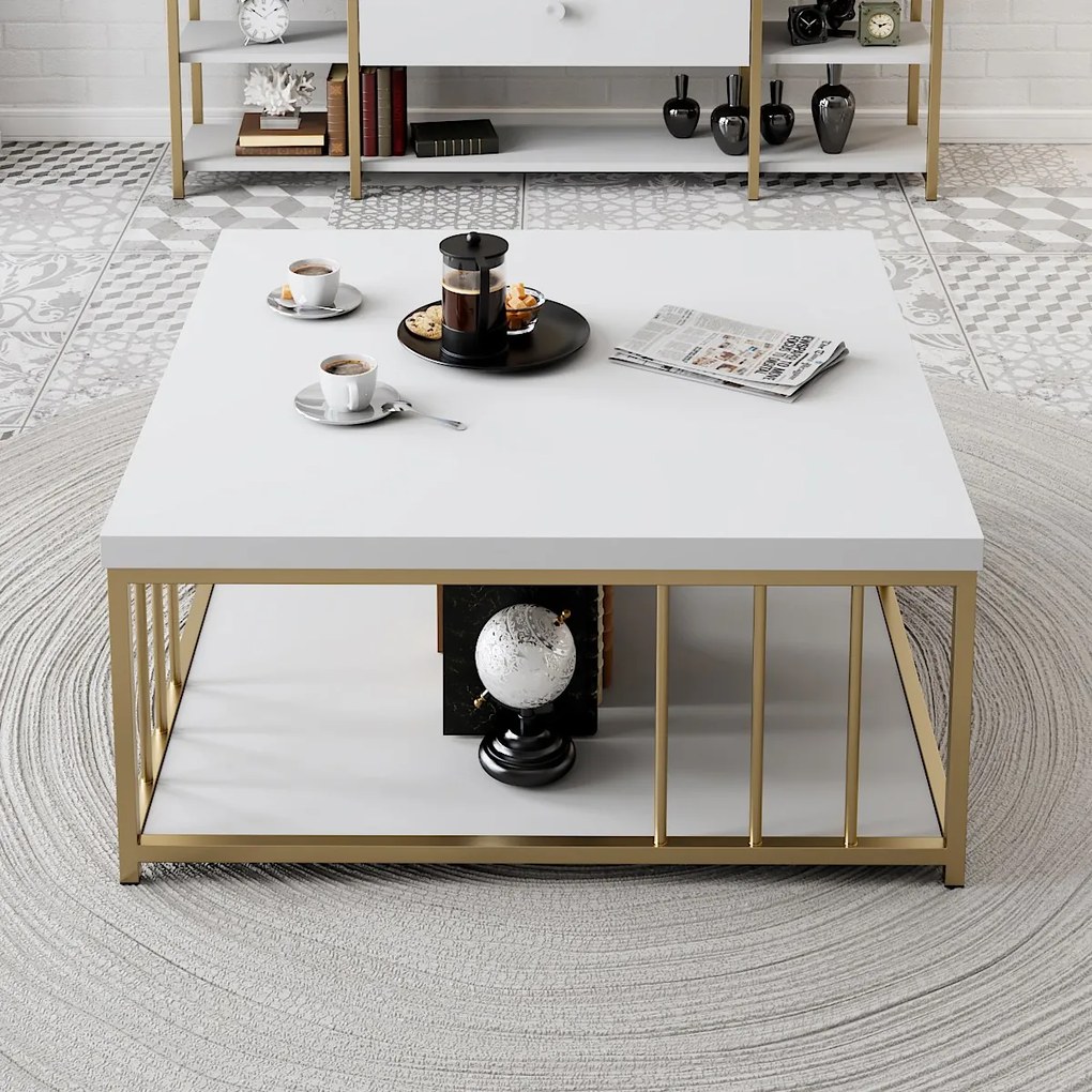 Hanah Home Konferenční stolek Zenn - White, Gold, Bílá, Zlatá