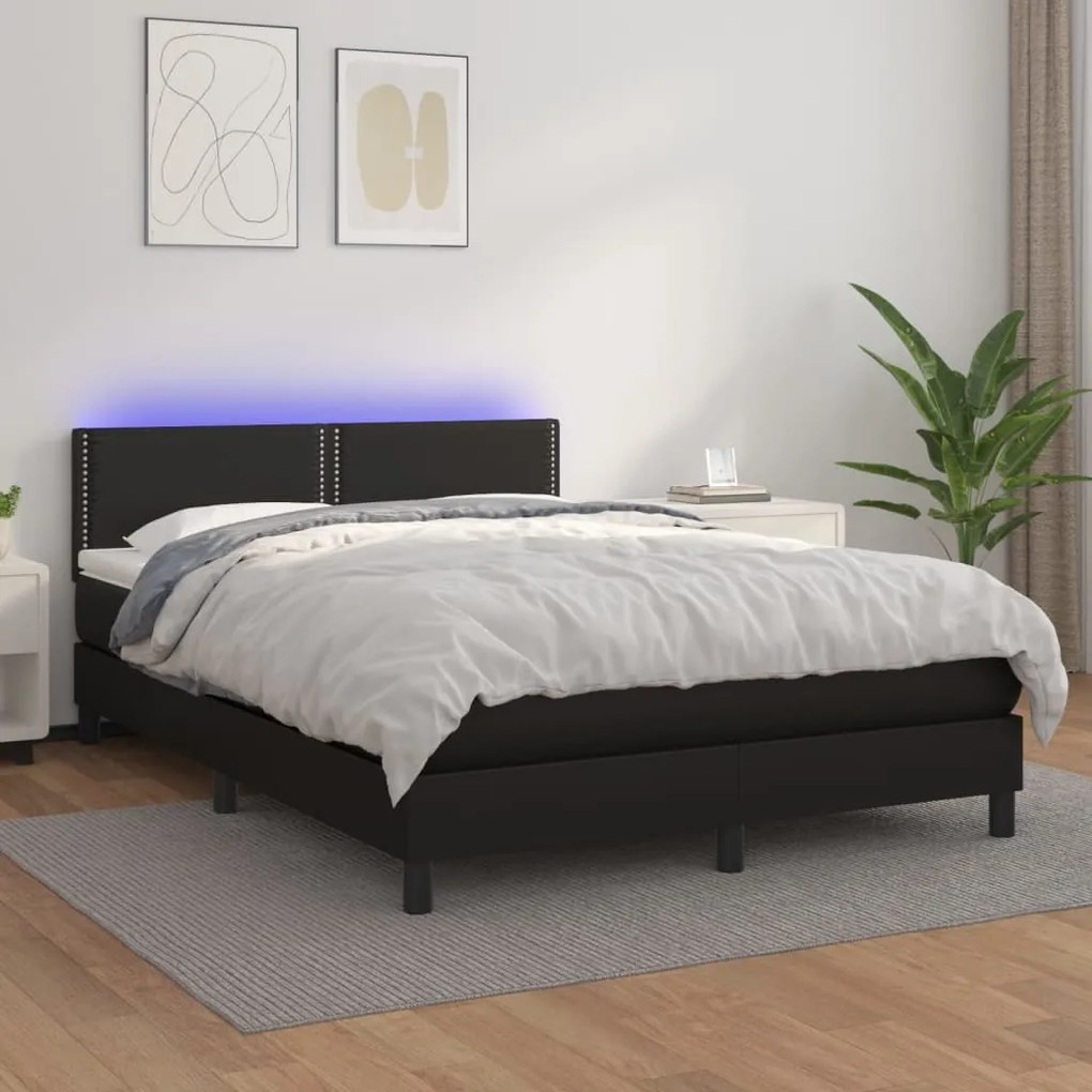 Box spring postel s matrací a LED černá 140 x 190 cm umělá kůže 3134159