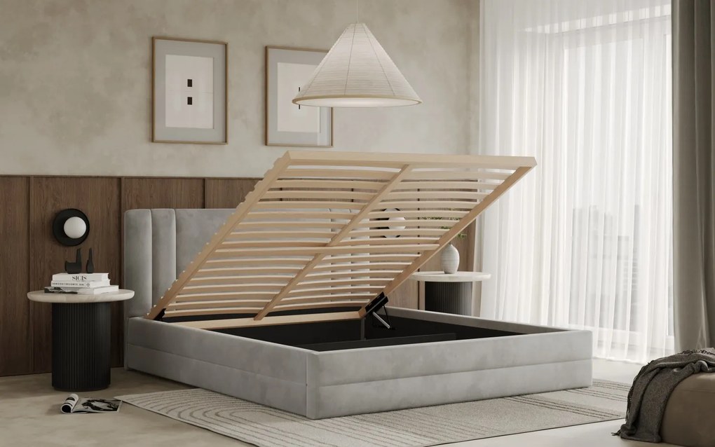 Postel ALCAMO 140x200 světlešedá s úložným prostorem