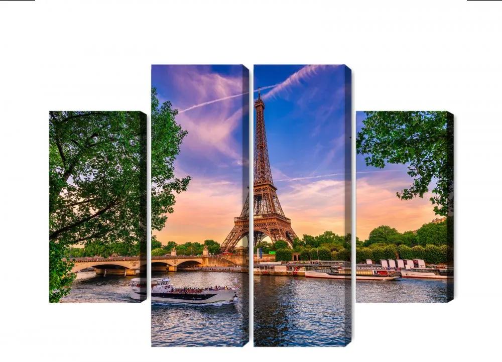 Vícedílný obraz Eiffelova Věž A Řeka Seina Při Západu Slunce V Paříži Nedostatek Nedostatek Plátno Canvas 80x60