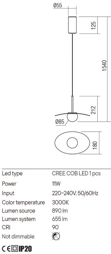 Redo Luxusní LED závěsné svítidlo CODY, š.18cm Barva: Černá