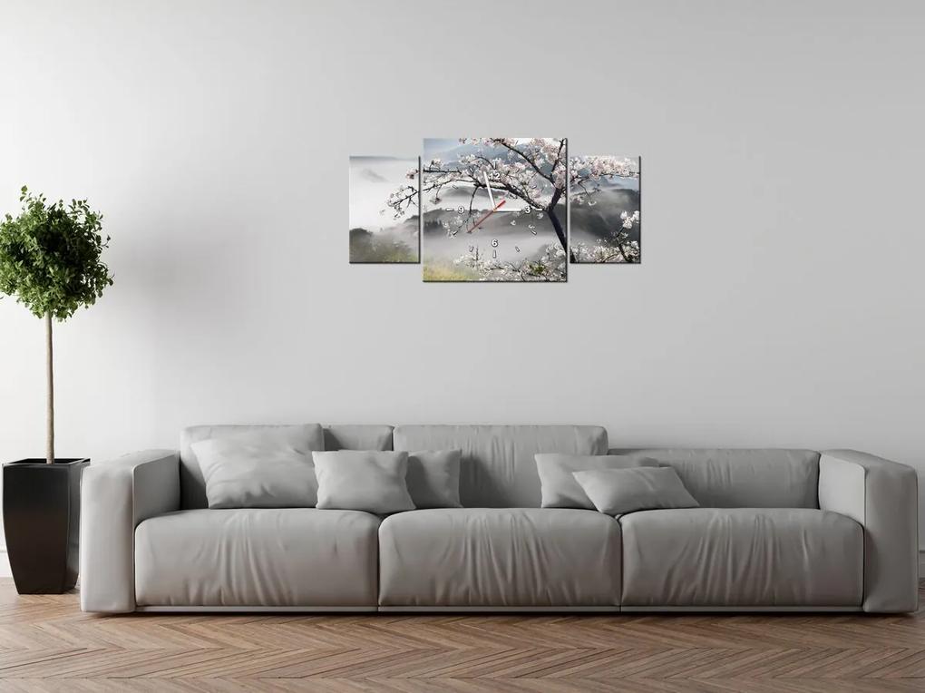 Gario Obraz s hodinami Kvetoucí višeň - 3 dílný Rozměry: 80 x 40 cm