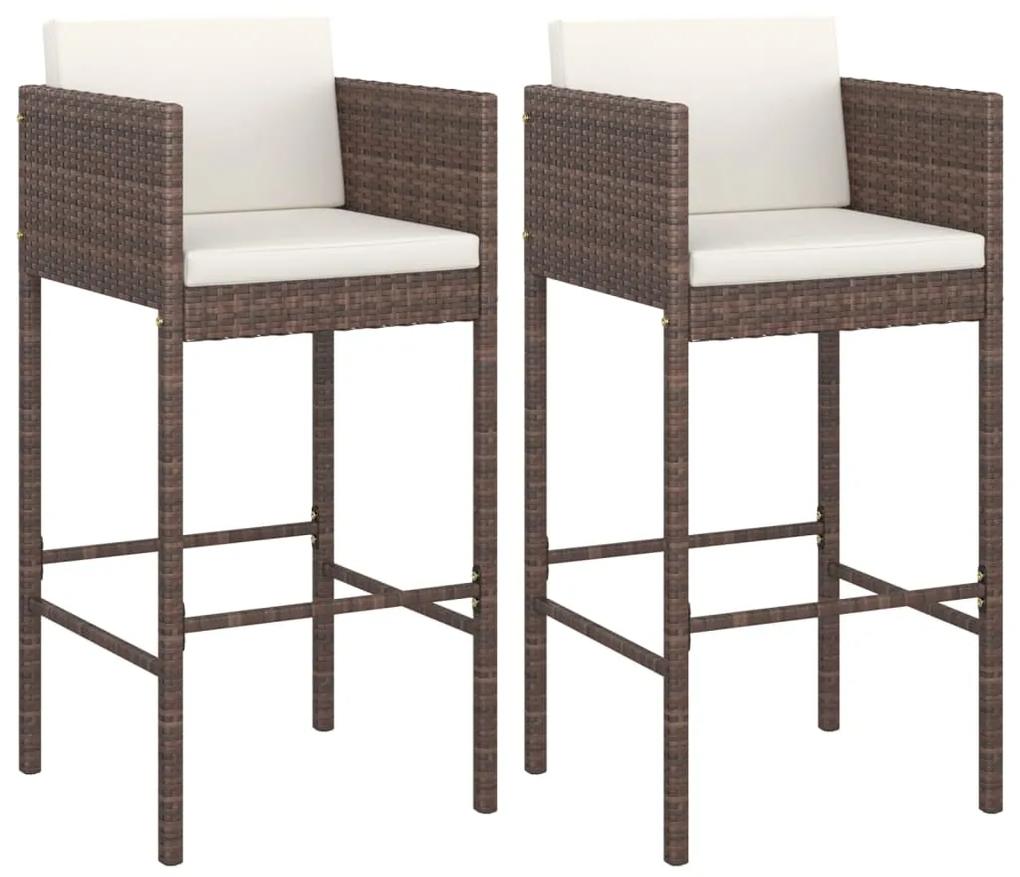 vidaXL Barové stoličky 2 ks s poduškami hnědé polyratan