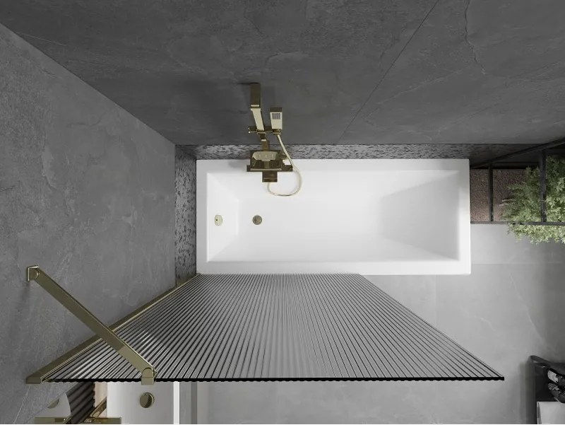 Mexen Next, vanová zástěna 1-křídlová 100 x 150 cm, fixní křídlo, 6 mm sklo s pruhy, zlatý lesklý profil, 895-100-000-00-09-50