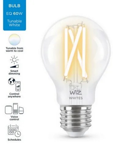 Chytrá LED žárovka E27 WiZ Filament A60 8W (60W) 2700-6500K WiFi stmívatelná